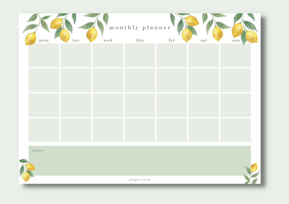 'Limoncello' Lemon Perpetual A4 Monthly Planner - Ginger&Hum Studio